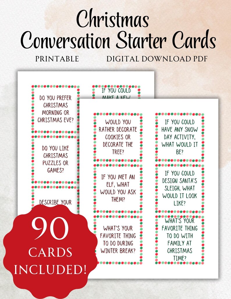 Christmas Conversation Starter Cards Printable | 90 Holiday Icebreaker ...