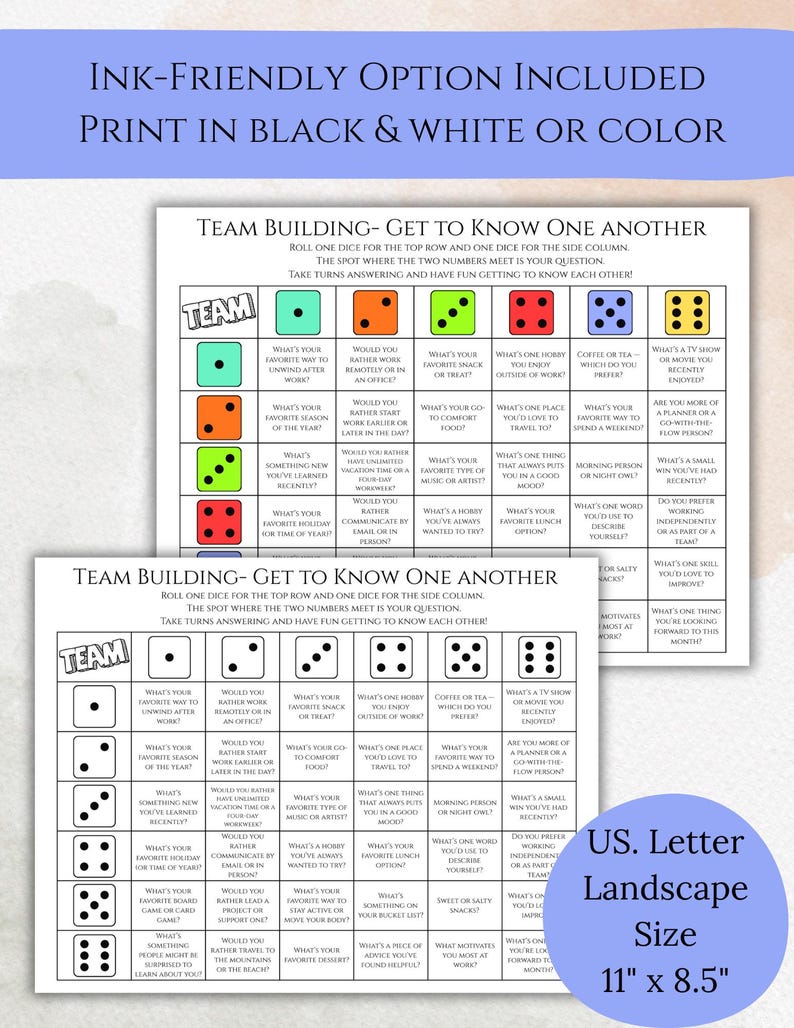 Editable Team Building Dicebreaker Game | Get to Know You Printable ...
