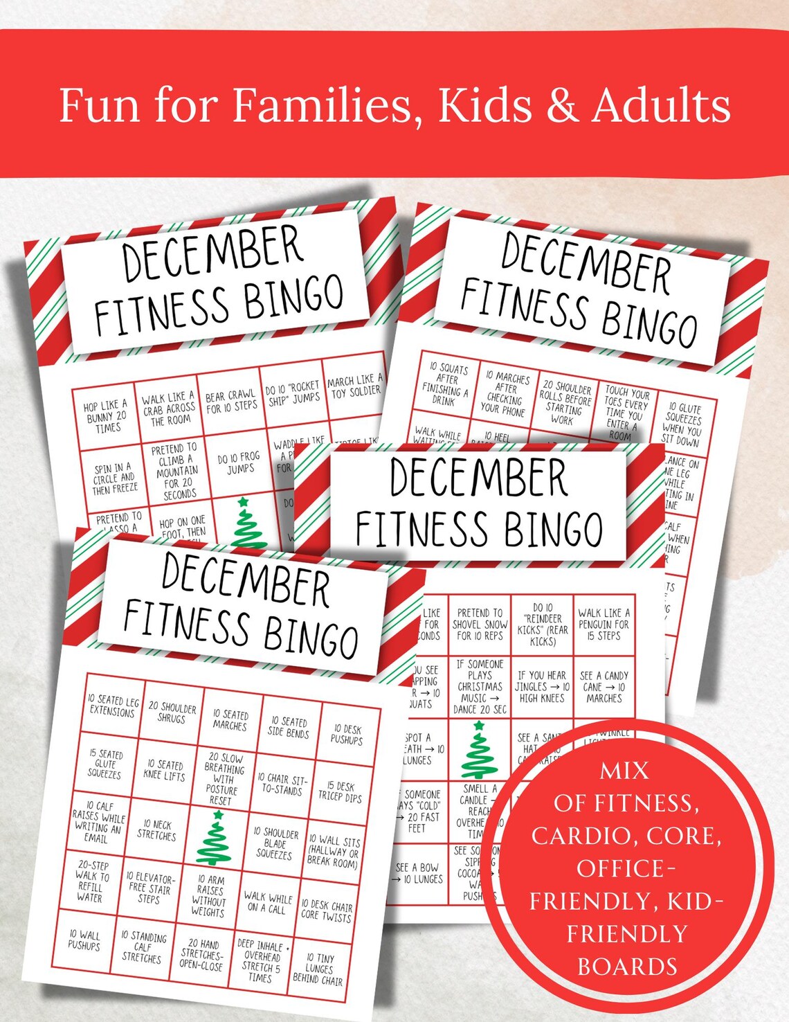December Fitness Bingo Boards | Holiday Movement Games for Kids, Adults ...