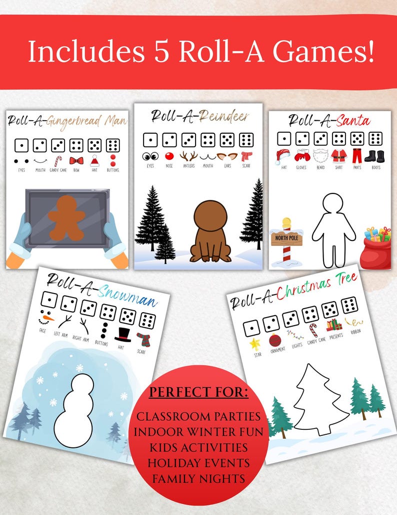 Roll-a Christmas Game Bundle | 5 Printable Dice Games for Kids ...