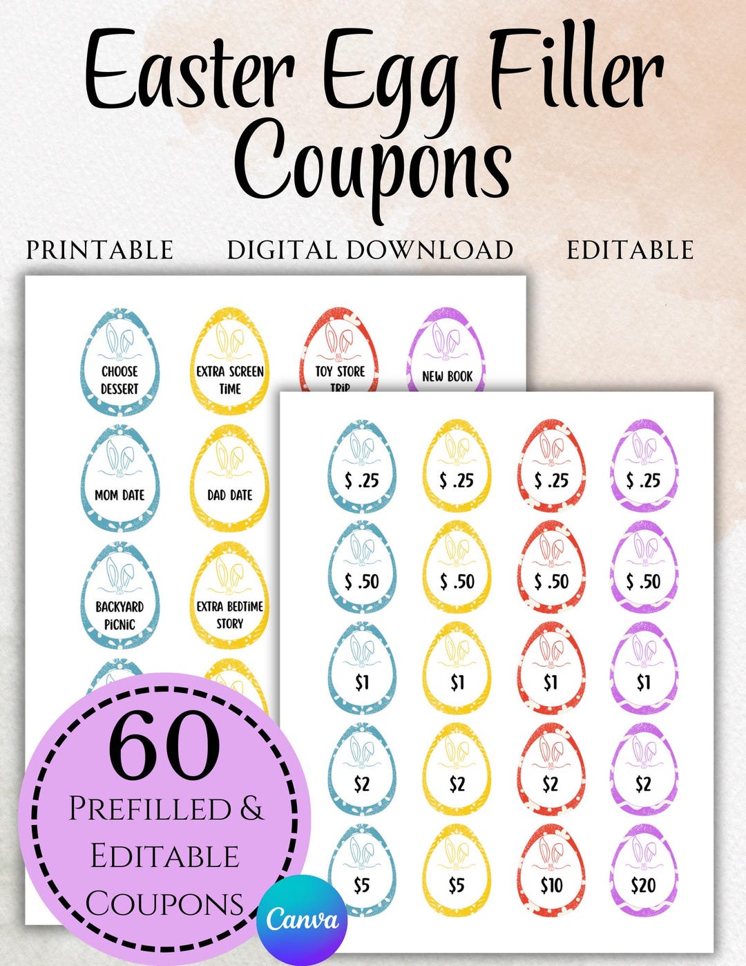 Easter Egg Coupons | Printable Egg Filler Tokens | Fun Egg Hunt Prizes ...