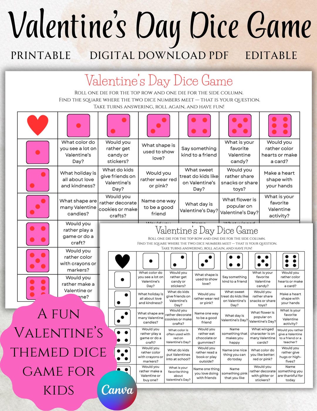 Valentine’s Day Dice Game for Kids | Fun Classroom Activity & Family ...