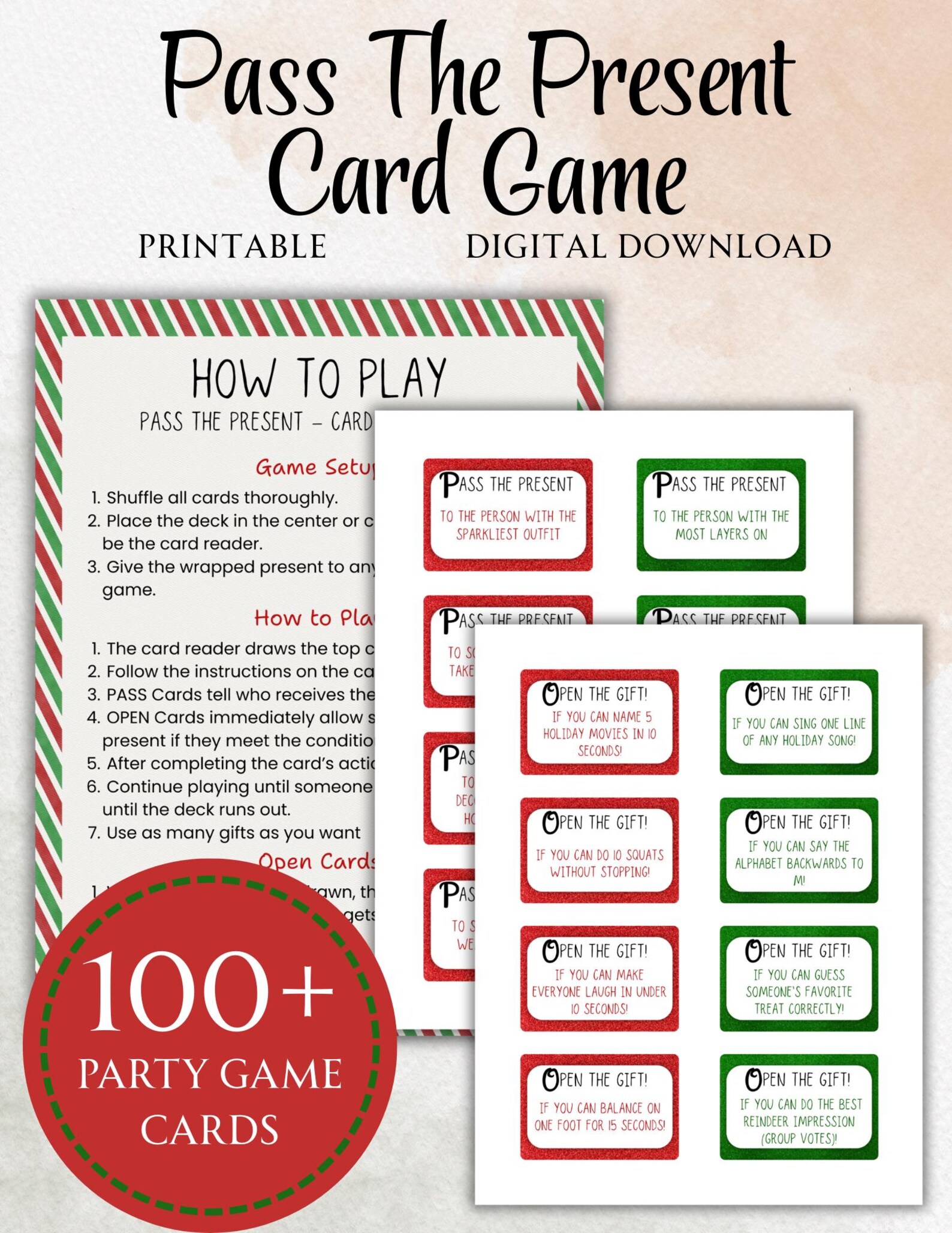 Pass the Present Christmas Game Cards | Left Right Party Game | Pass ...