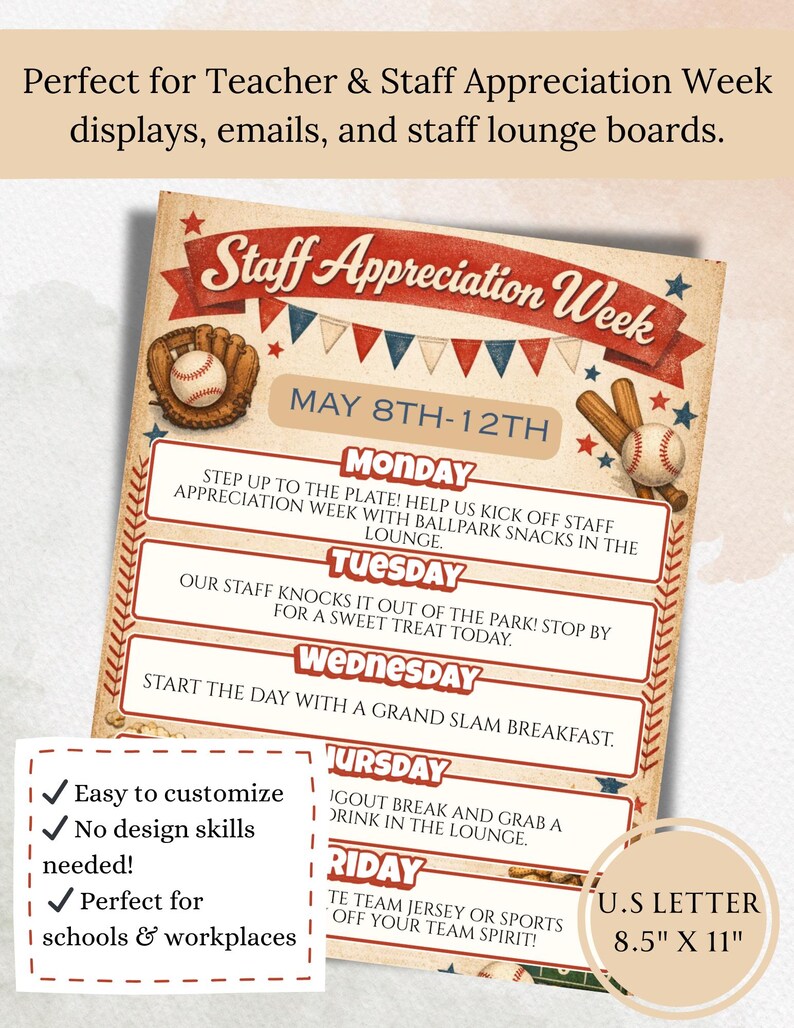 Baseball Theme Staff Appreciation Week Flyer | Editable Template ...