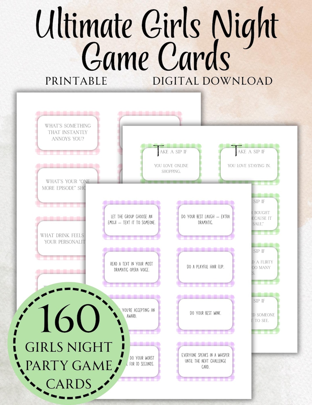 The Ultimate Girls Night Game Cards | Sip Talk Dare Party Cards | Funny ...