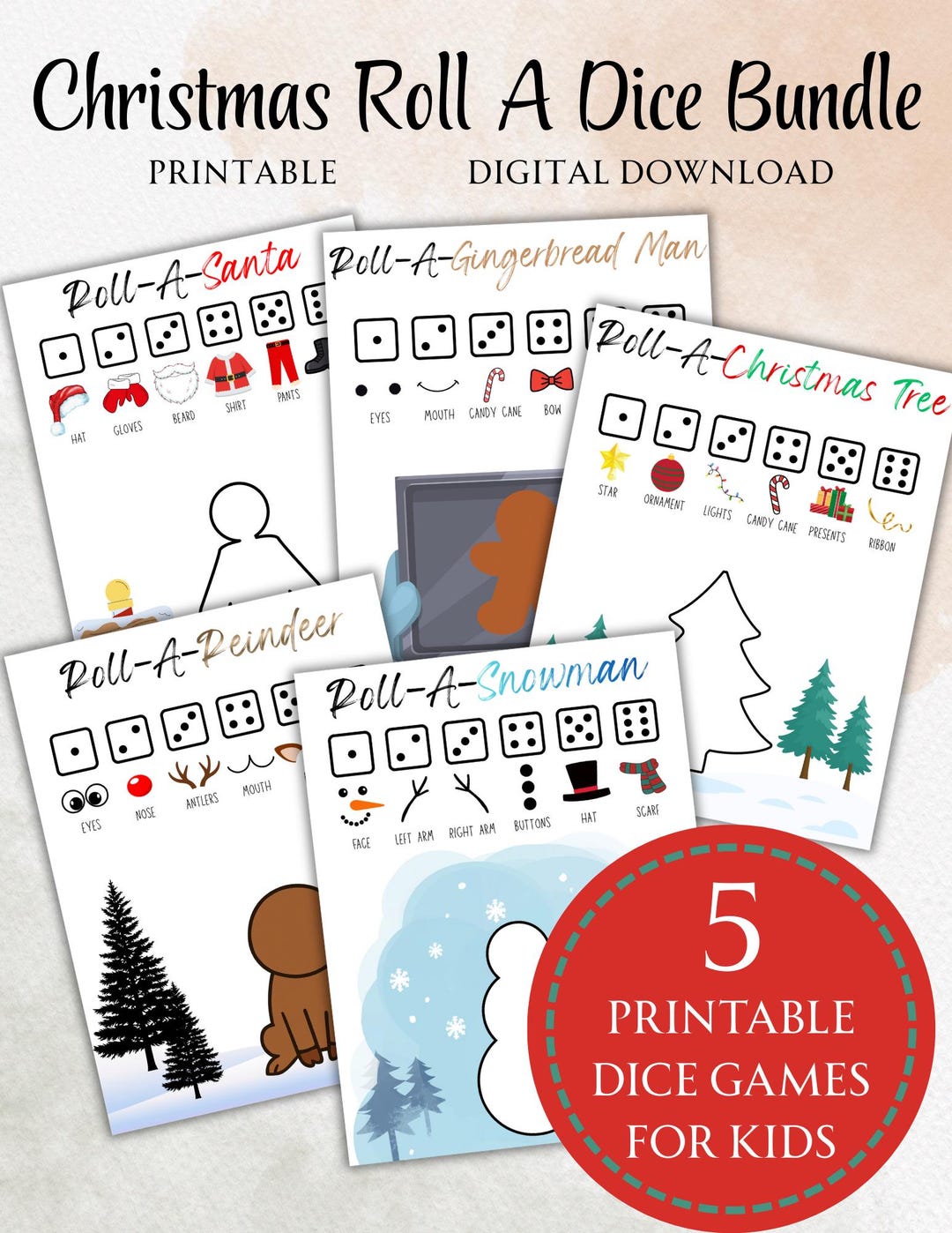 Roll-a Christmas Game Bundle | 5 Printable Dice Games for Kids ...