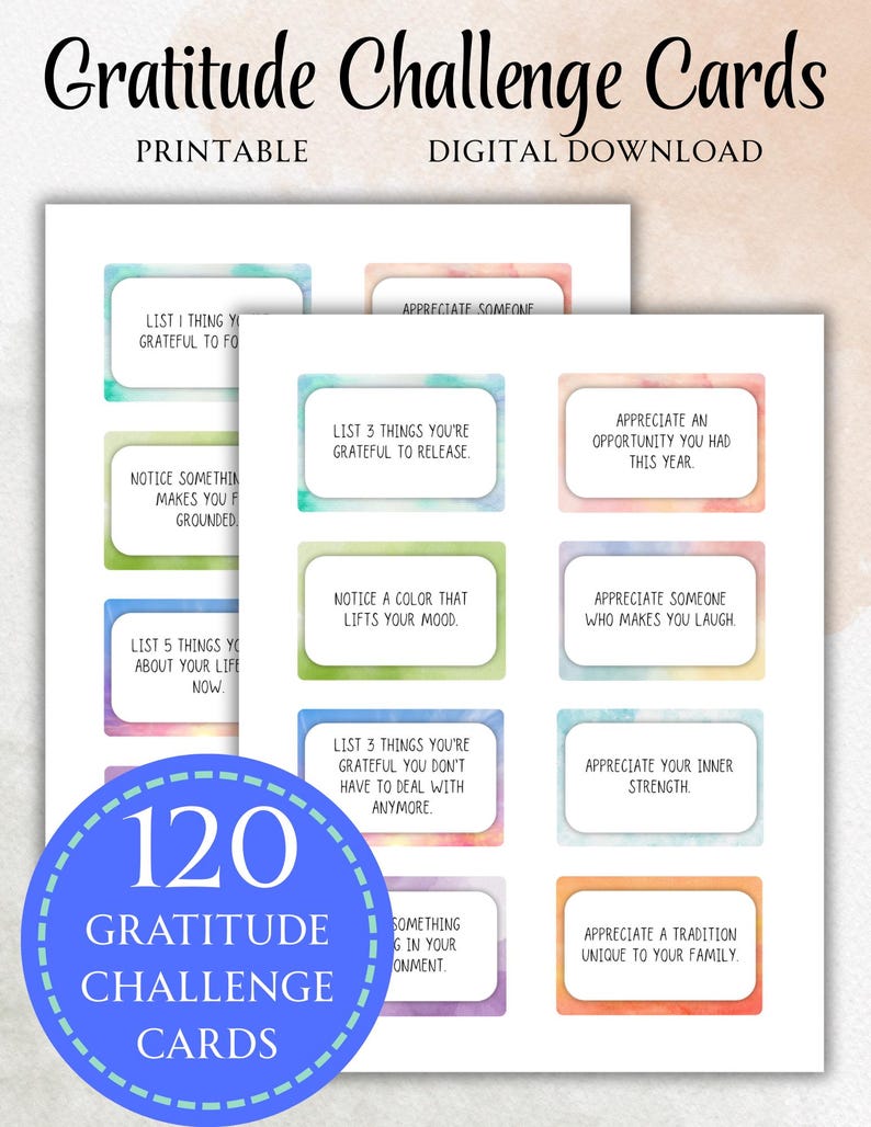 120 Gratitude Challenge Cards Printable | Daily Gratitude Prompts ...