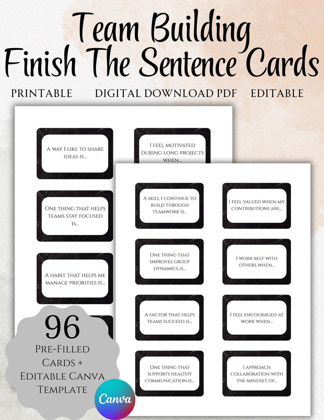 Team Building Finish the Sentence Cards | Staff Icebreaker Game ...