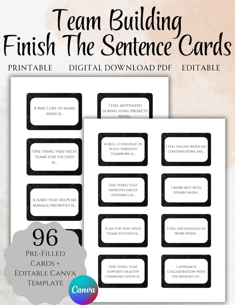 Team Building Finish the Sentence Cards | Staff Icebreaker Game ...