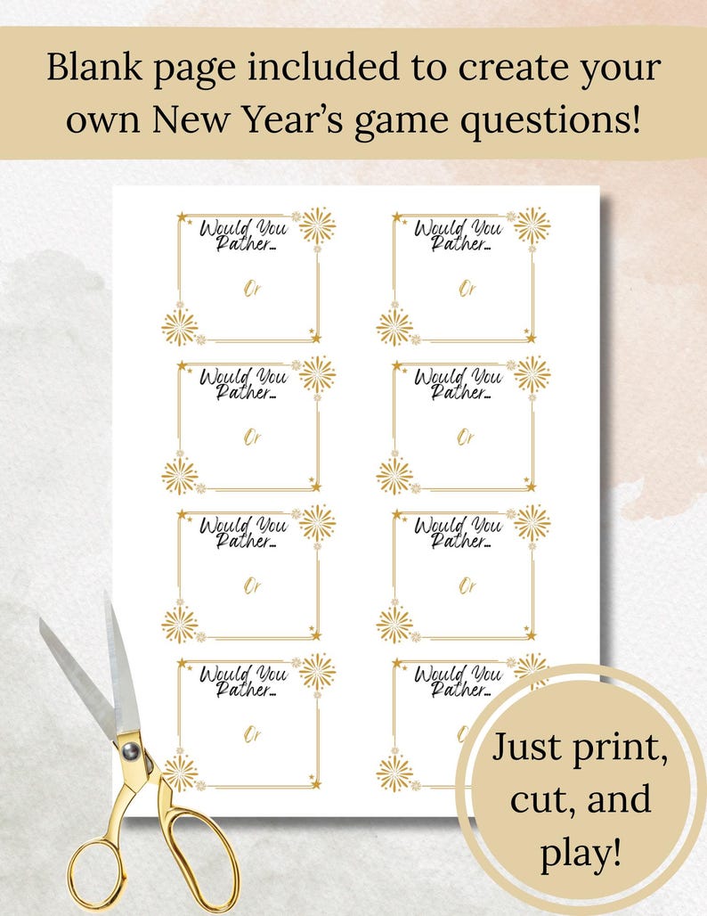 New Year’s Would You Rather Cards | 96 Printable NYE Party Game ...