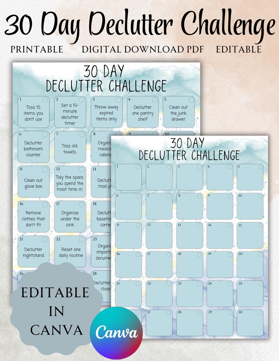 30 Day Declutter Challenge Canva Template | Editable Declutter ...