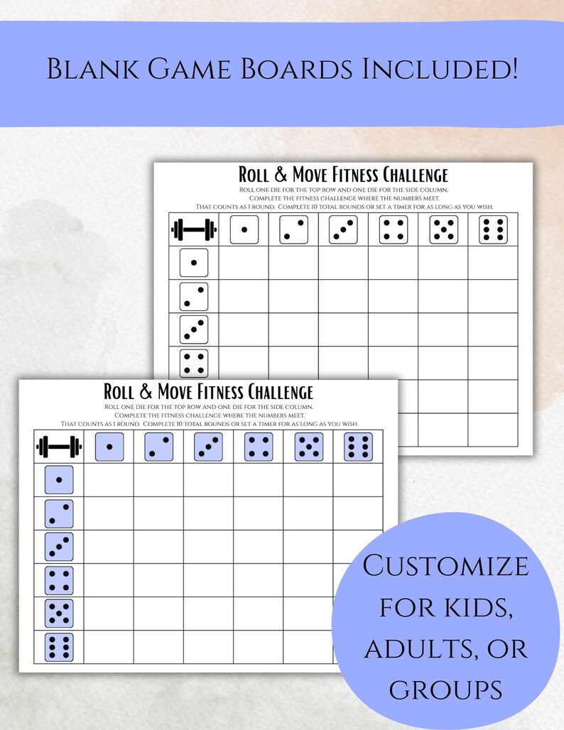 Fitness Challenge Dice Game | Roll & Move Workout | Printable Exercise ...