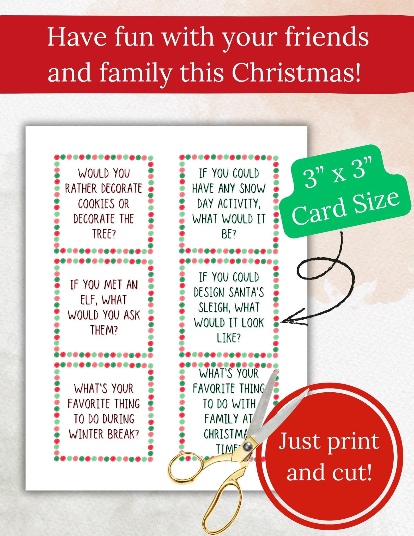 Christmas Conversation Starter Cards Printable | 90 Holiday Icebreaker ...