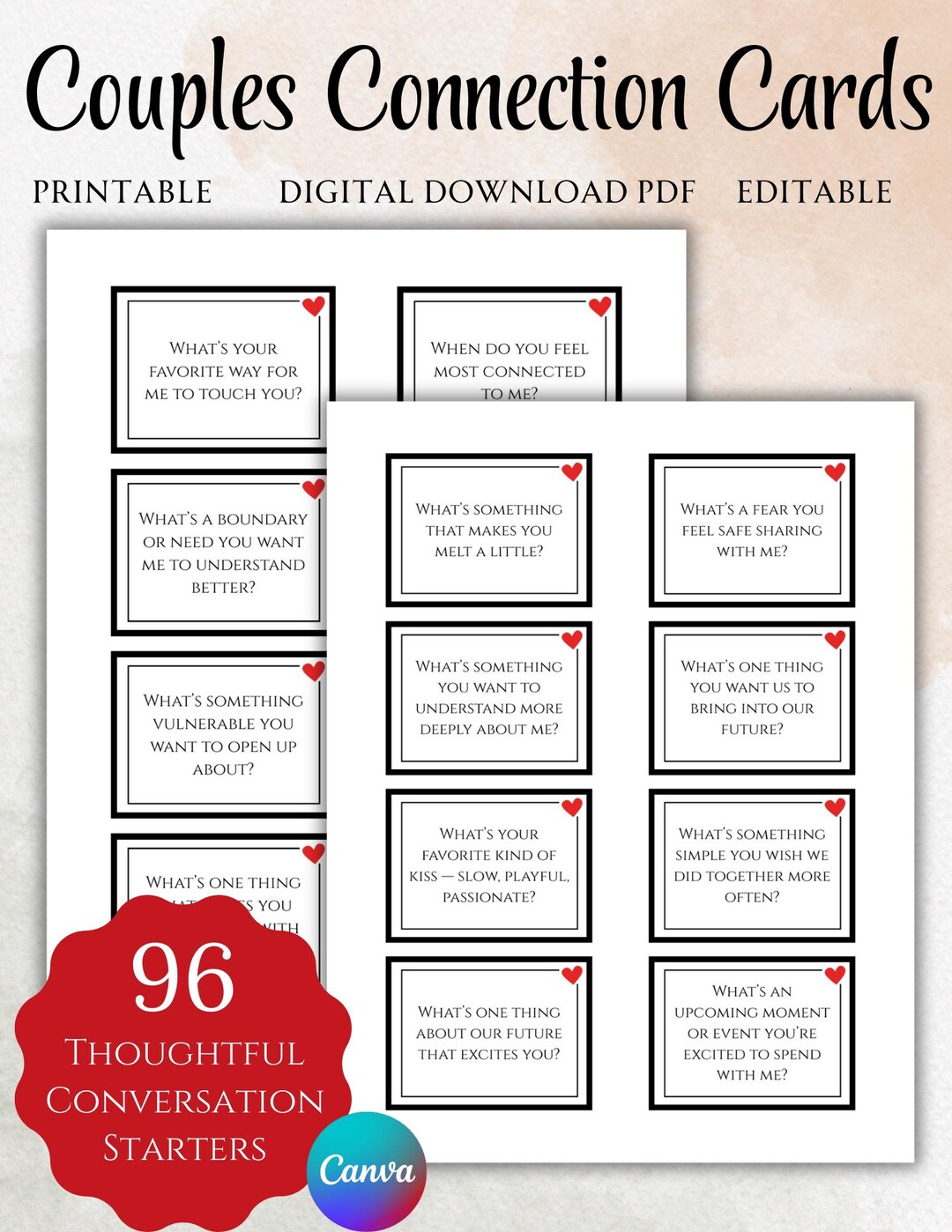 Couples Connection Cards Printable PDF | Romantic, Deep & Spicy ...