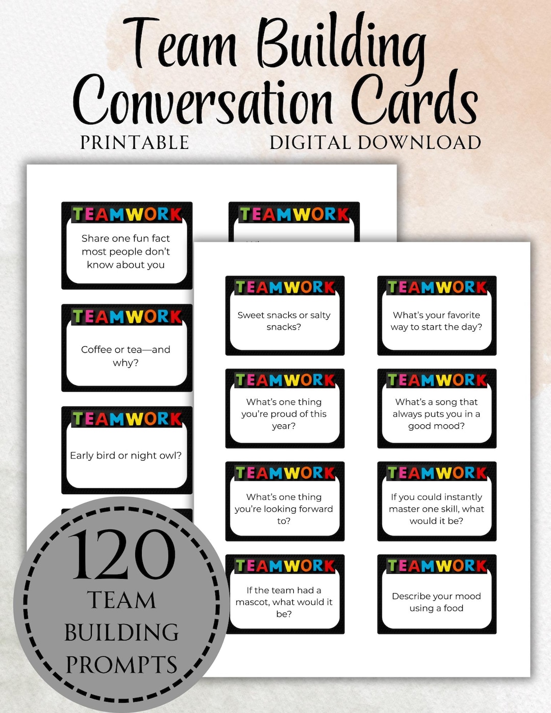 Team Building Conversation Cards | Printable Workplace Icebreaker ...