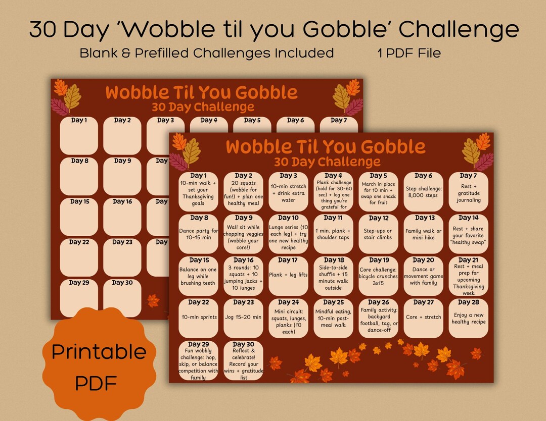 30 Day Wobble Til You Gobble Challenge | Thanksgiving Fitness ...