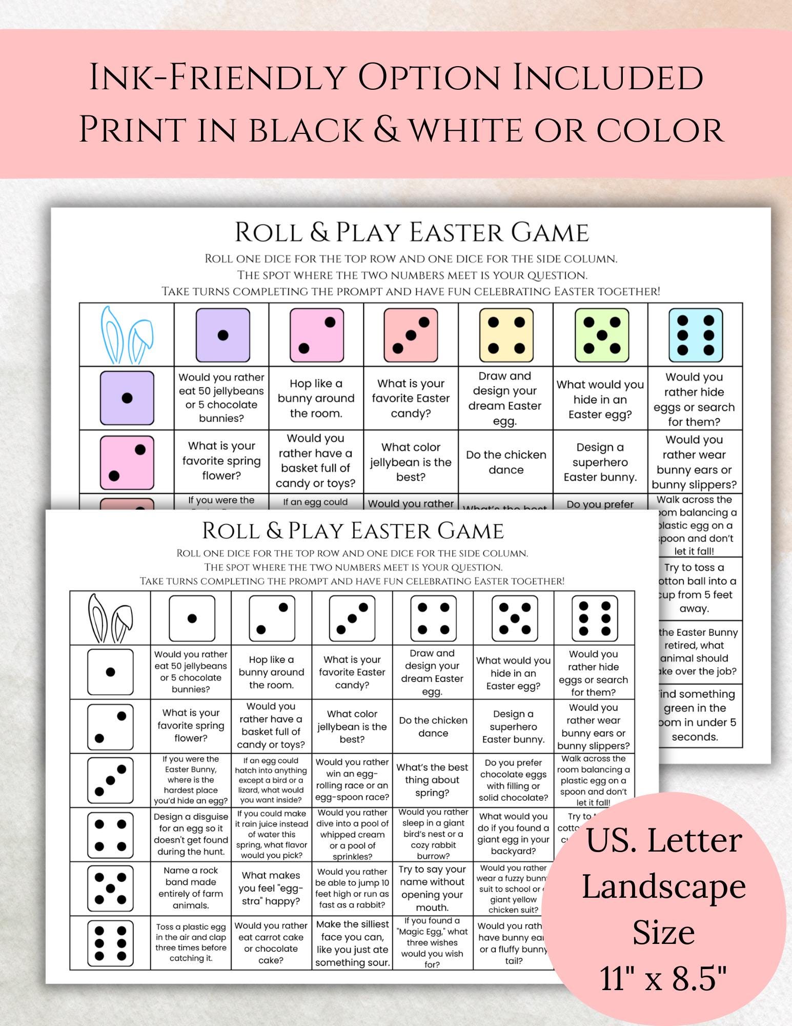 Easter Dice Game for Kids | Printable Party Games for Kids | Classroom ...