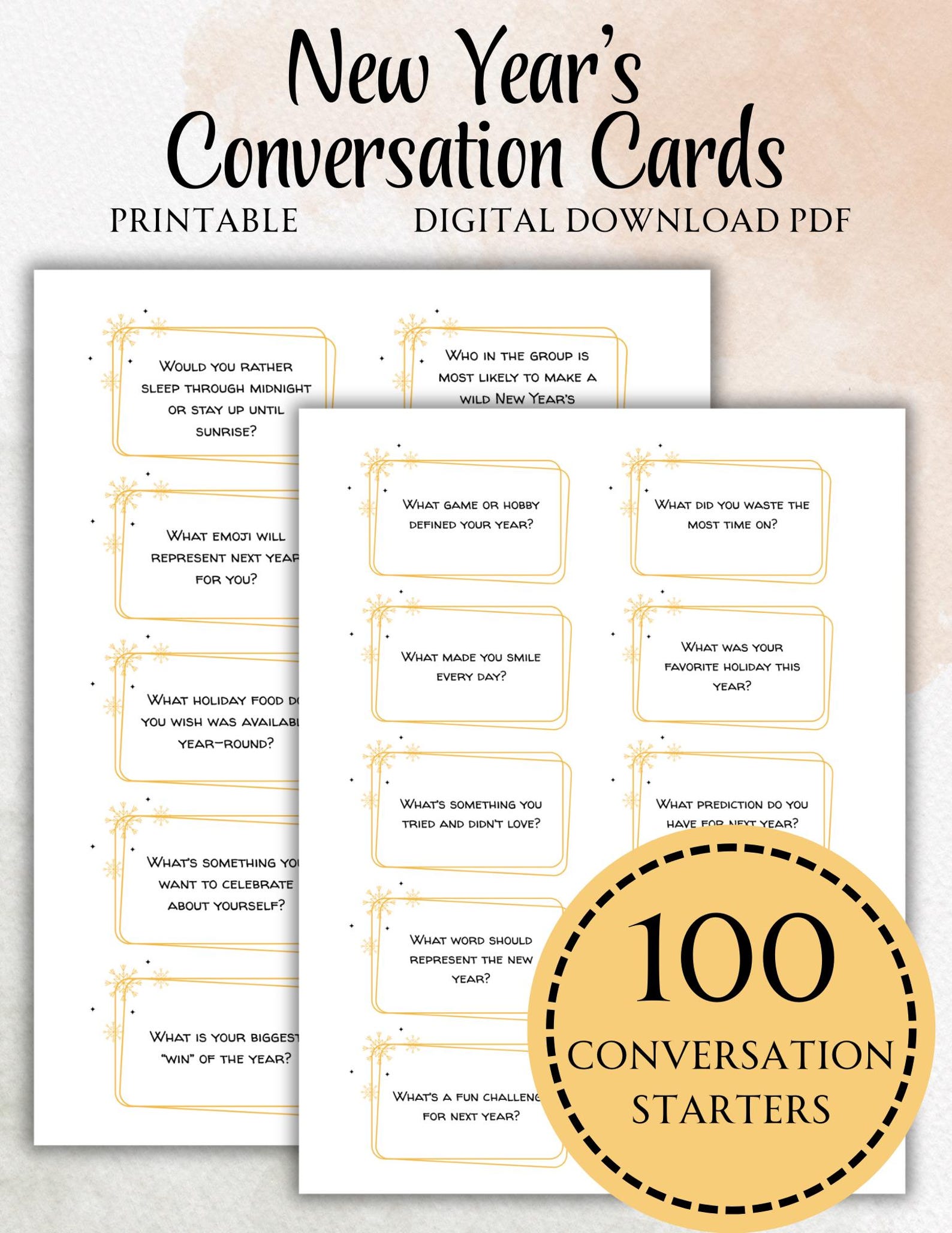 New Year’s Conversation Cards Printable | NYE Party Game for Family ...