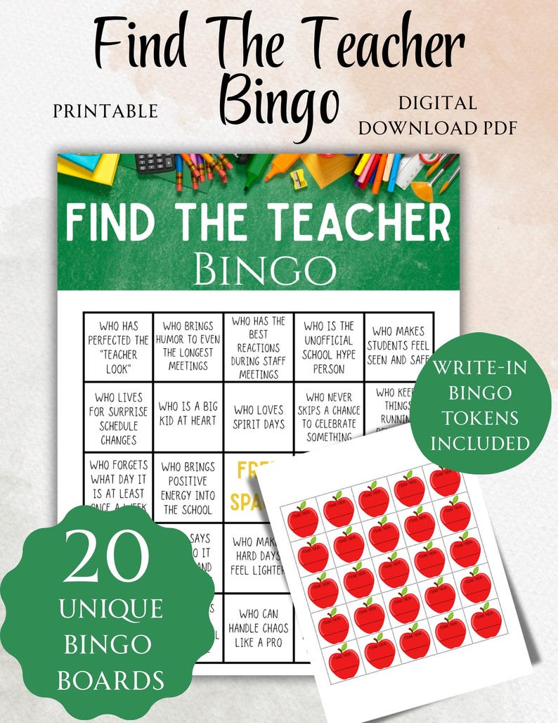 Find the Teacher Bingo Game for Schools | Funny Teacher & School Staff ...