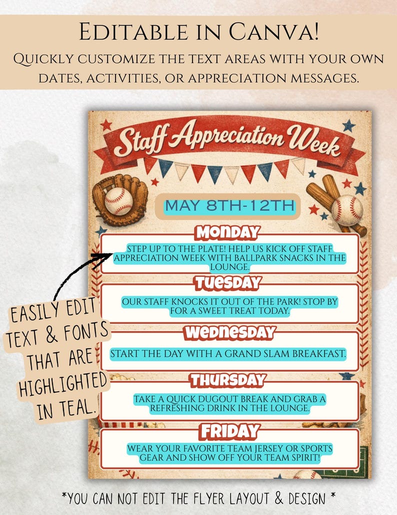 Baseball Theme Staff Appreciation Week Flyer | Editable Template ...