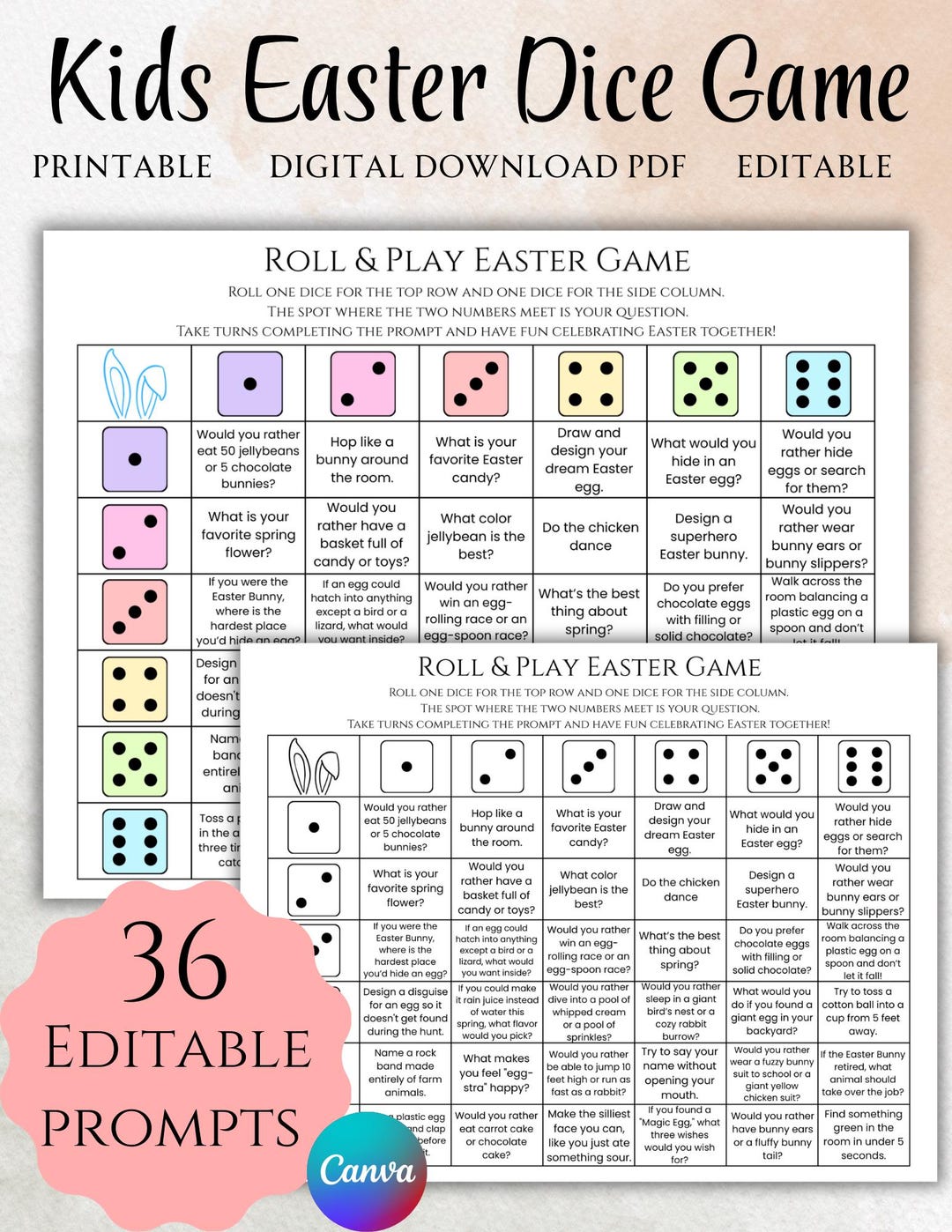Easter Dice Game for Kids | Printable Party Games for Kids | Classroom ...