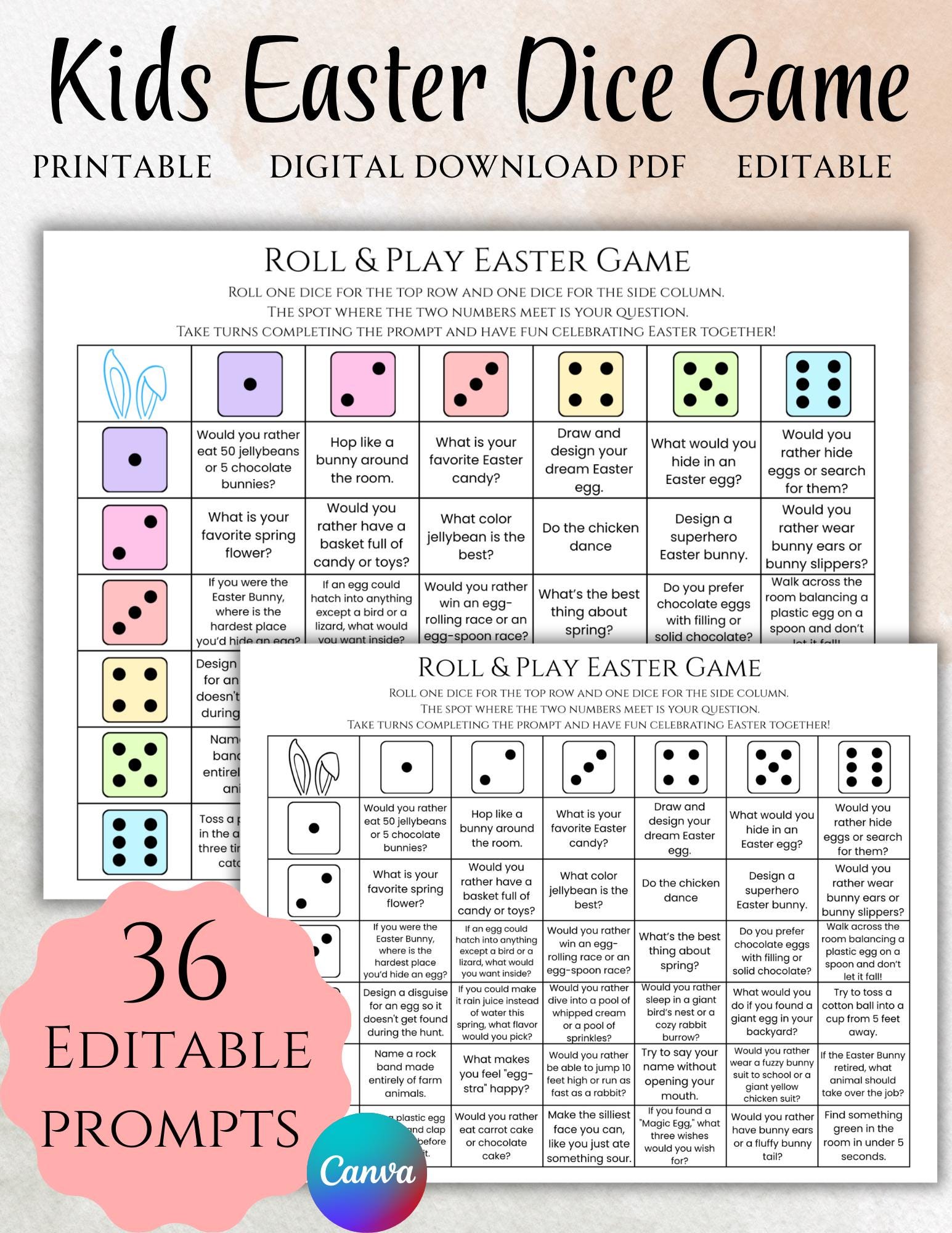 Easter Dice Game for Kids | Printable Party Games for Kids | Classroom ...