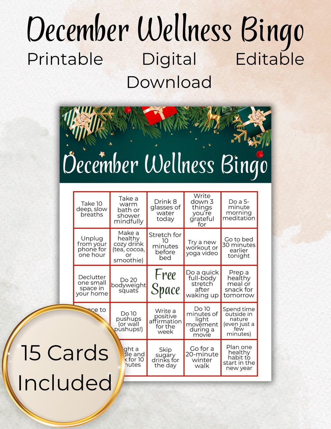 December Wellness Bingo Cards | Printable Self-care & Wellness ...