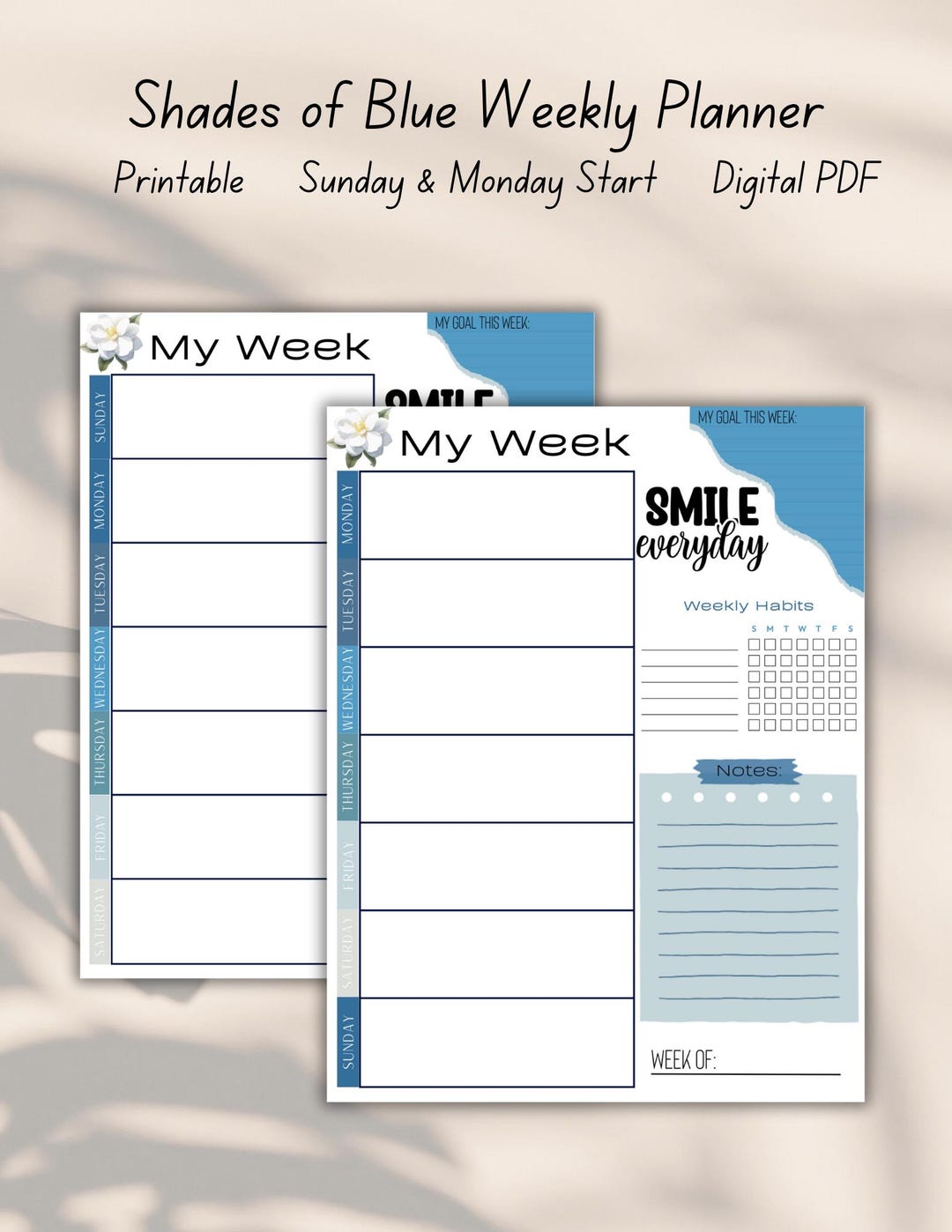 Blue Weekly Planner Printable | Aesthetic Digital Planner | Minimal ...