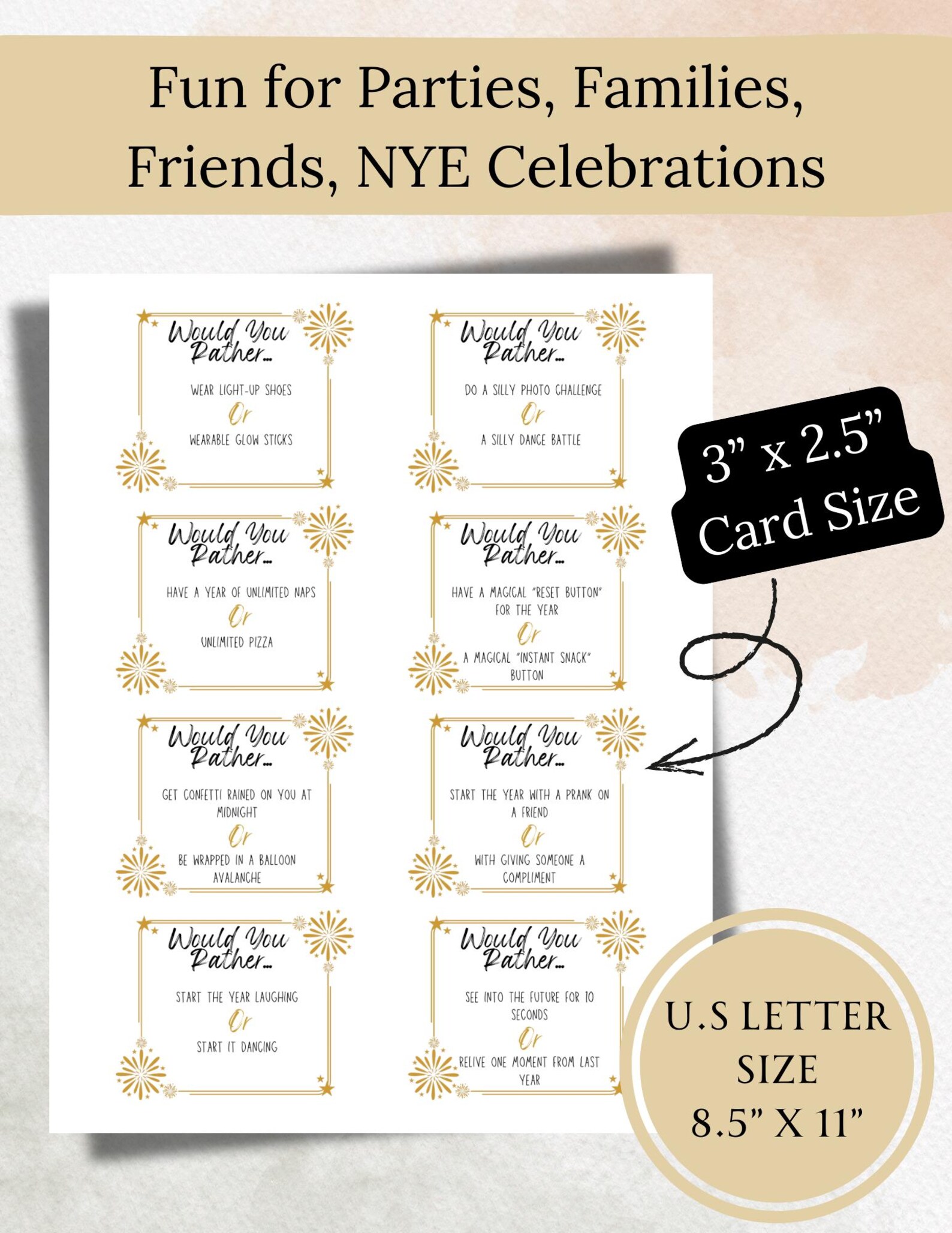 New Year’s Would You Rather Cards | 96 Printable NYE Party Game ...