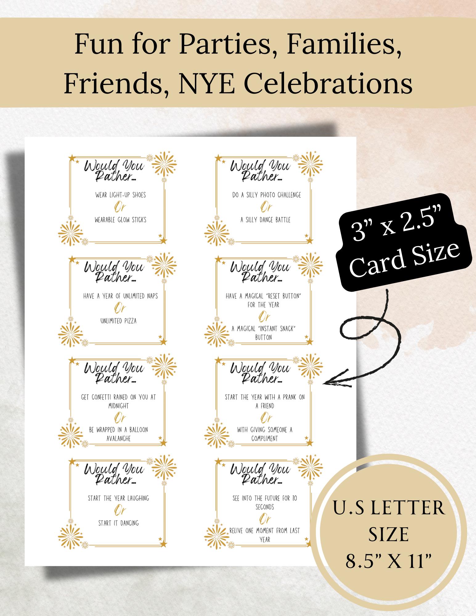 New Year’s Would You Rather Cards | 96 Printable NYE Party Game ...