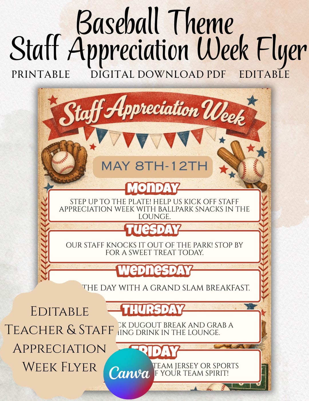 Baseball Theme Staff Appreciation Week Flyer | Editable Template ...