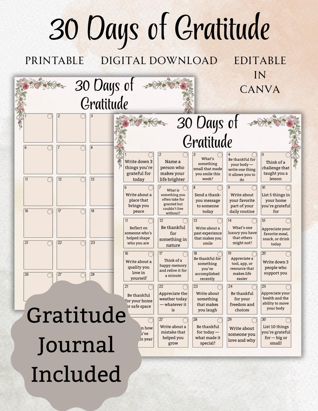 30 Days of Gratitude Challenge | Printable Gratitude Journal PDF ...