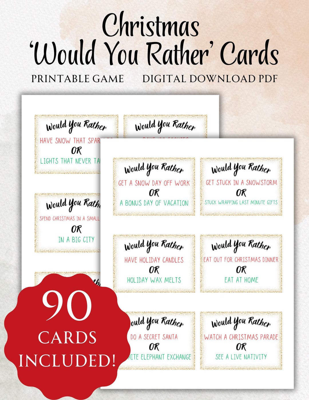 Christmas Would You Rather Cards | Holiday Party Game Printable | 90 ...