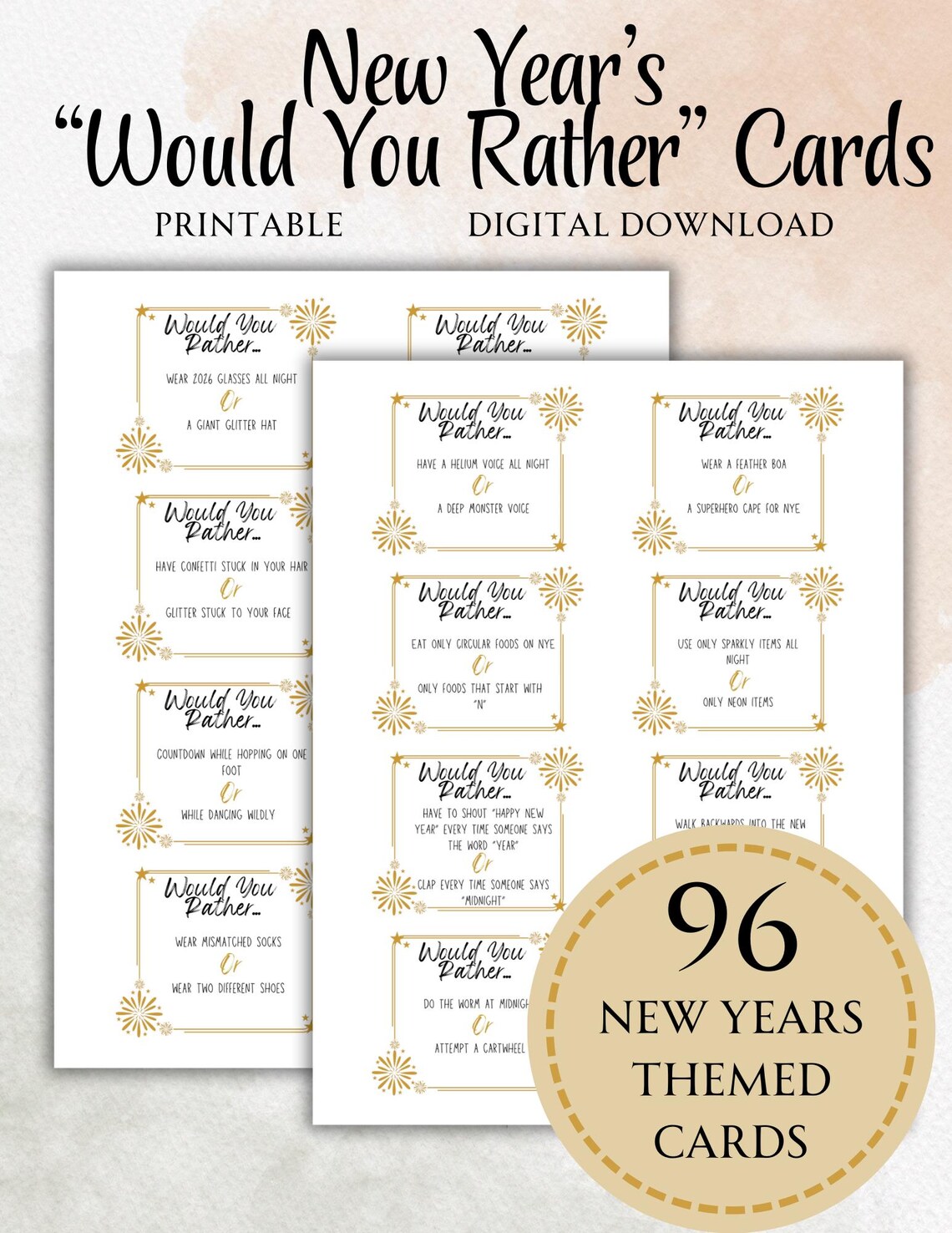 New Year’s Would You Rather Cards | 96 Printable NYE Party Game ...