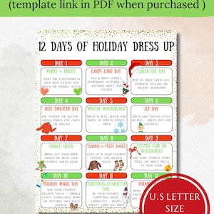 12 Days of Holiday Dress up | Editable Christmas Spirit Week Printable ...