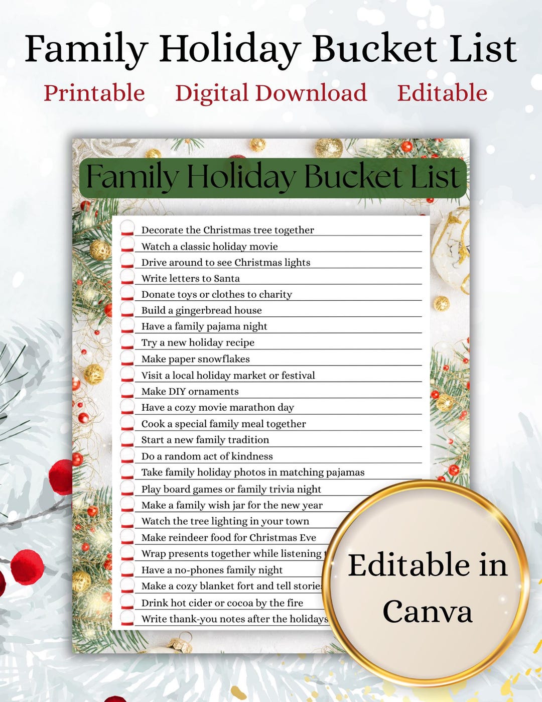 Family Holiday Bucket List | Christmas Family Challenge | Festive ...