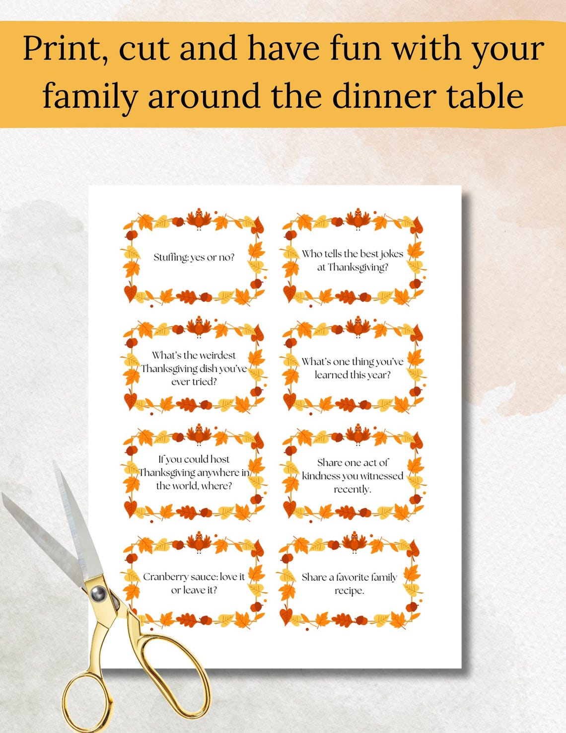 Thanksgiving Conversation Starter Cards Printable | Table Talk Game ...