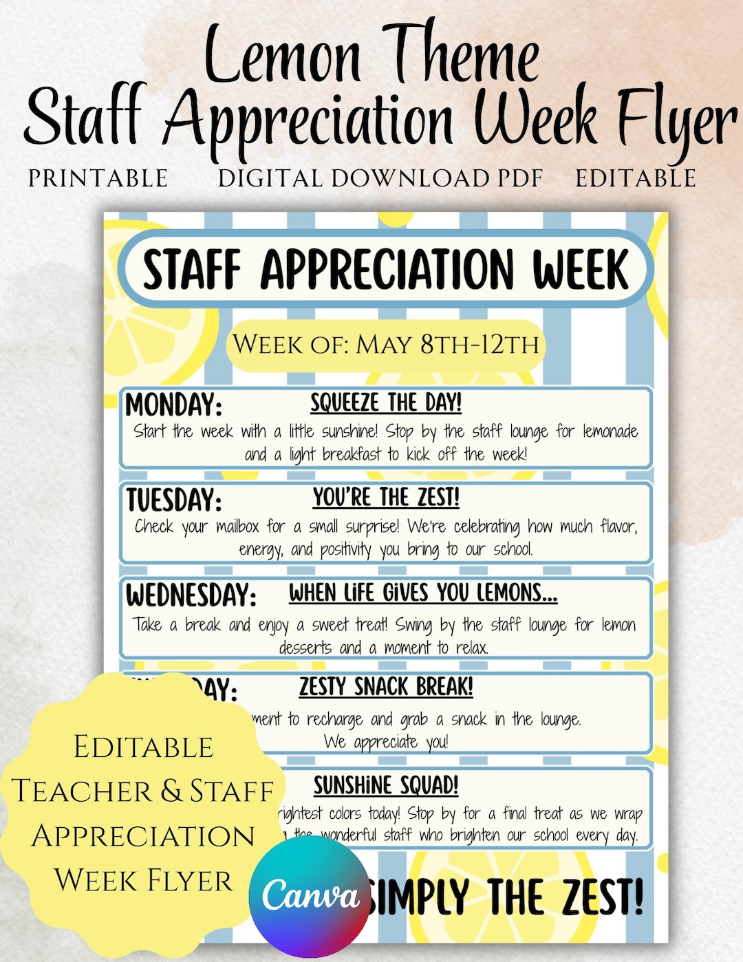 Lemon Theme Staff Appreciation Week Flyer | Editable Template | Teacher ...