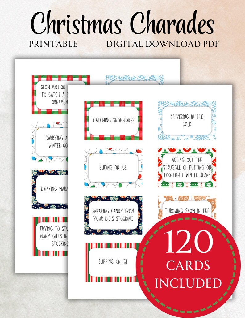120 Christmas & Winter Charades Cards Printable Game | Holiday Party ...