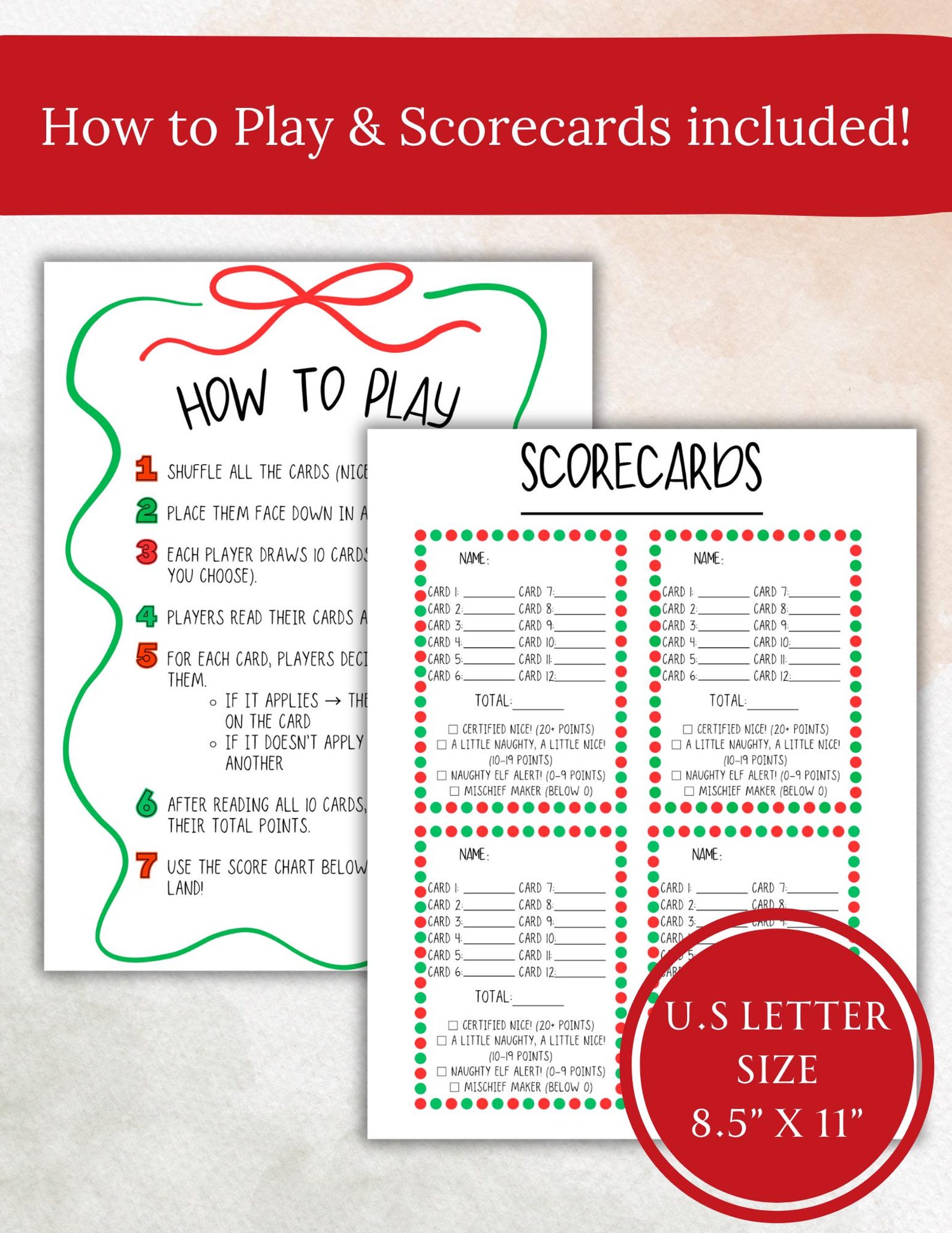 Christmas Naughty Vs Nice Game | 136 Printable Cards | Family Holiday ...