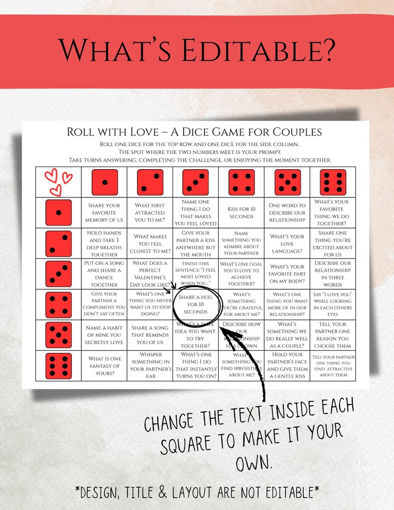 Dicebreaker Game for Couples | Flirty Date Night Ideas | Printable ...