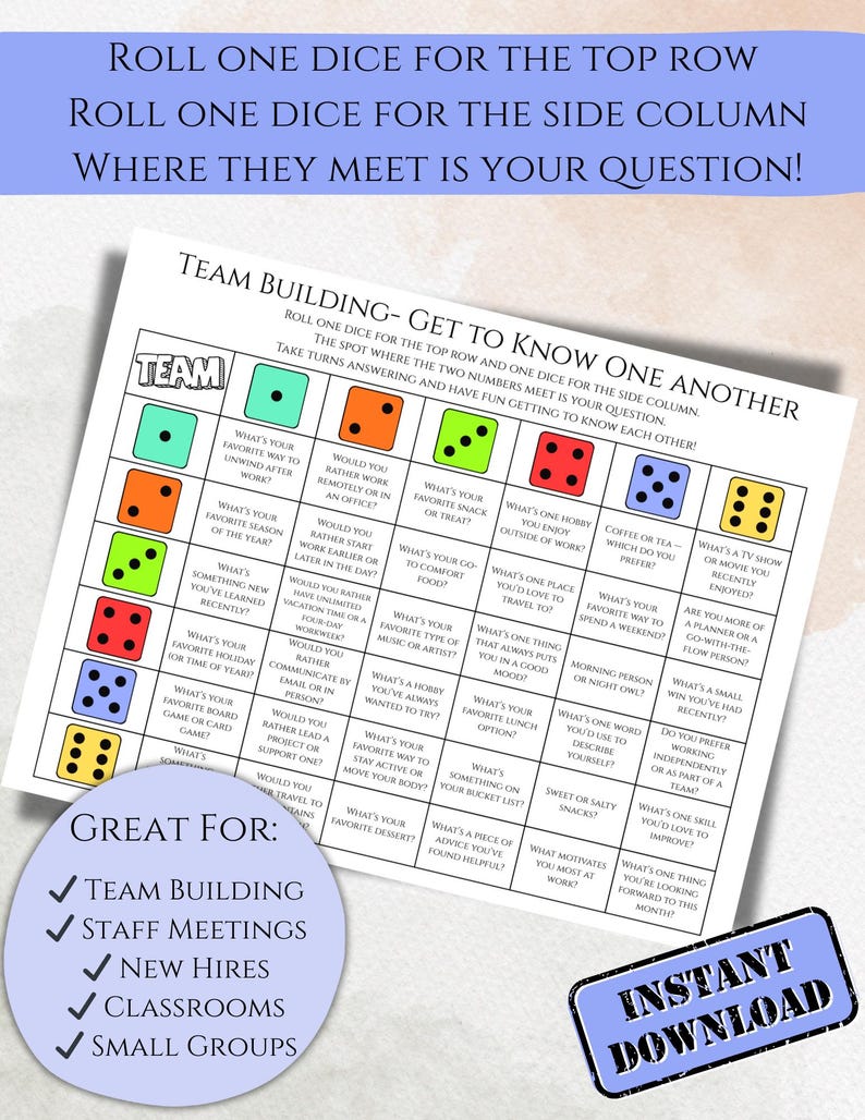 Editable Team Building Dicebreaker Game | Get to Know You Printable ...