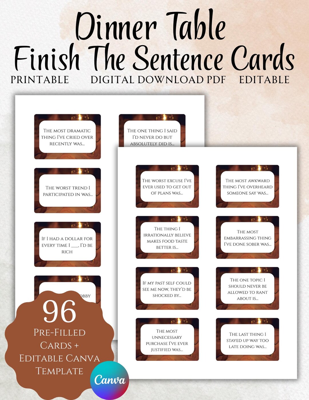 Dinner Table Party Finish the Sentence Cards | Adult Party Game | Funny ...
