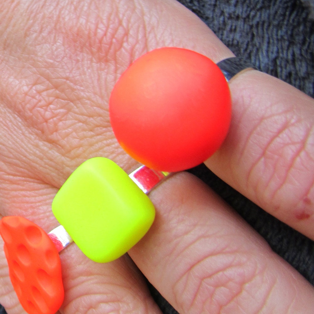 Acid Yellow Neon Electric Pop Cube Polymer Clay Fashion Ring - Etsy