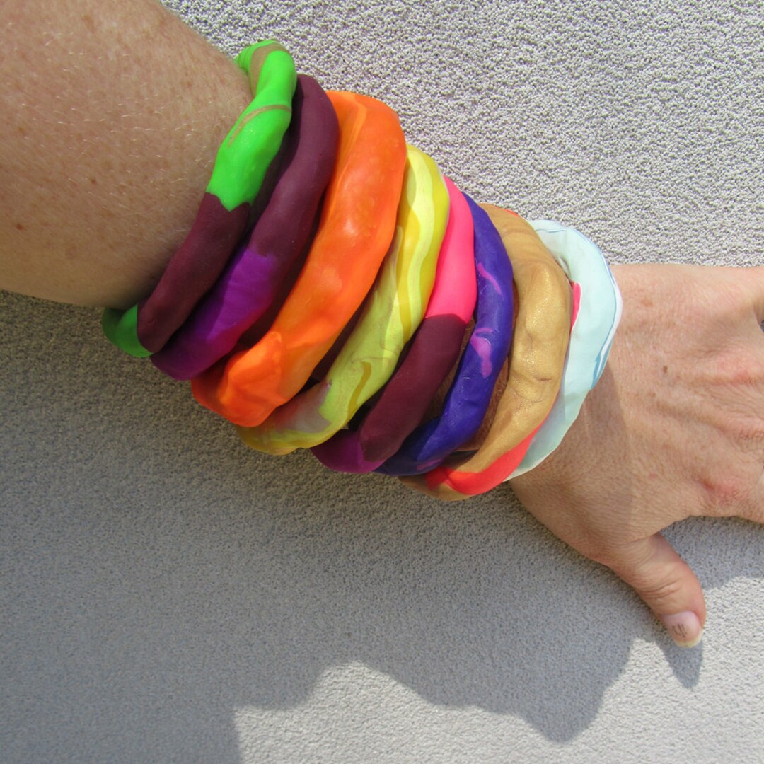Orange Gold Neon Fluoro Swirl Marbled Bam-bam Stacking Bangle Cuff - Etsy
