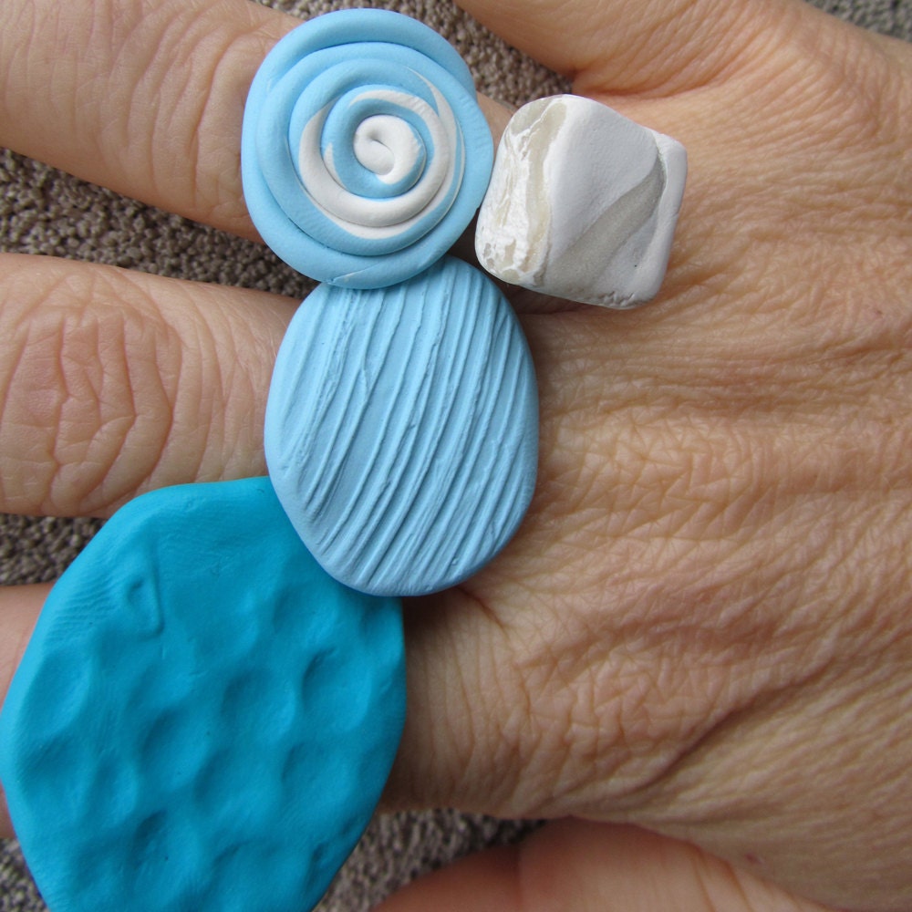 Aqua Blue Dimple Texture Porcelain-like Polymer Clay Fashion Ring - Etsy