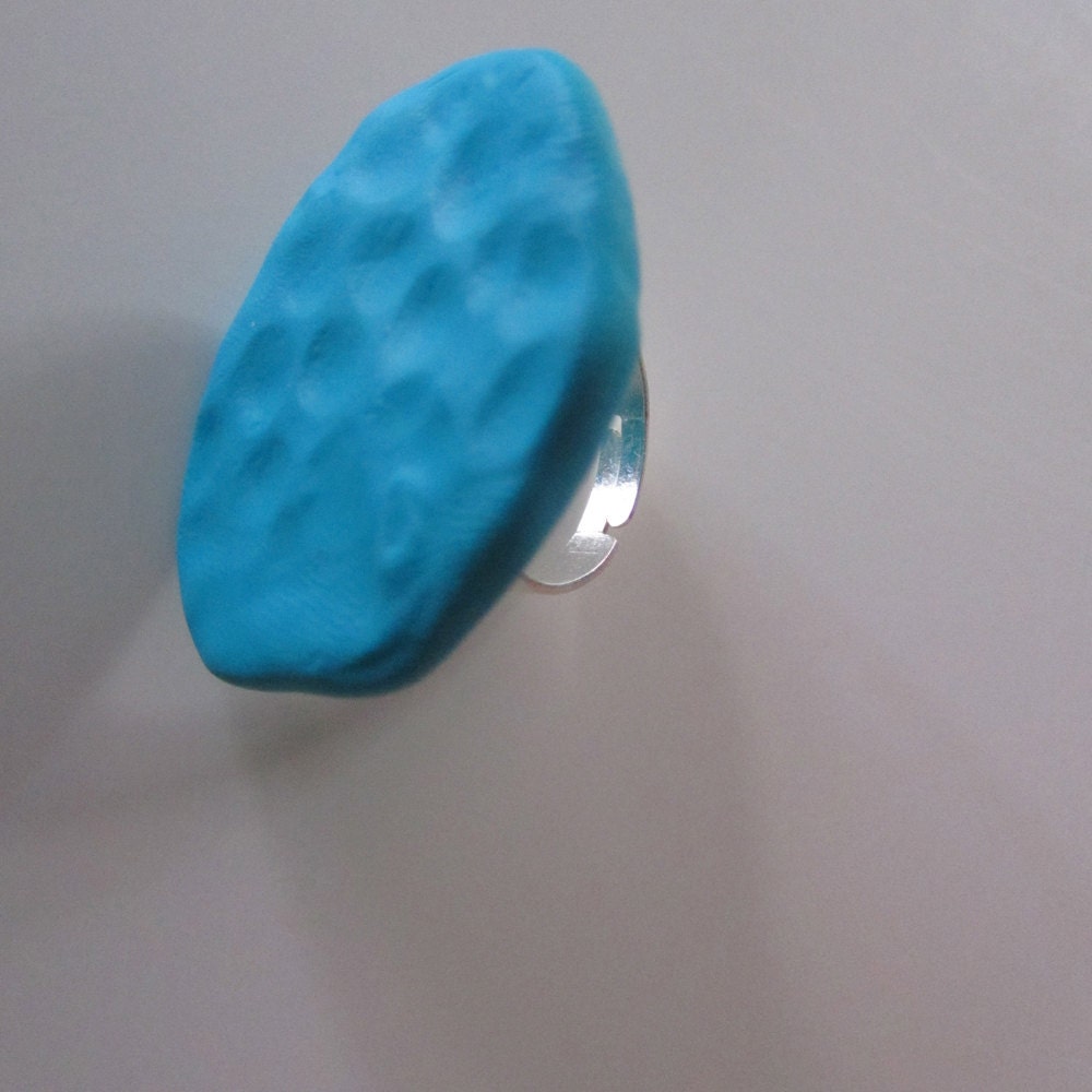 Aqua Blue Dimple Texture Porcelain-like Polymer Clay Fashion Ring - Etsy