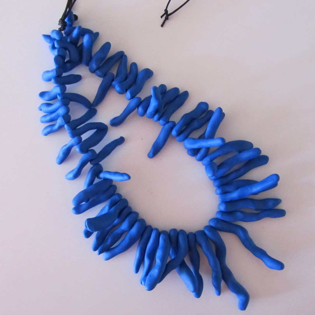 Mid Blue Cobalt Coral-shaped Polymer Beaded Necklace - Etsy