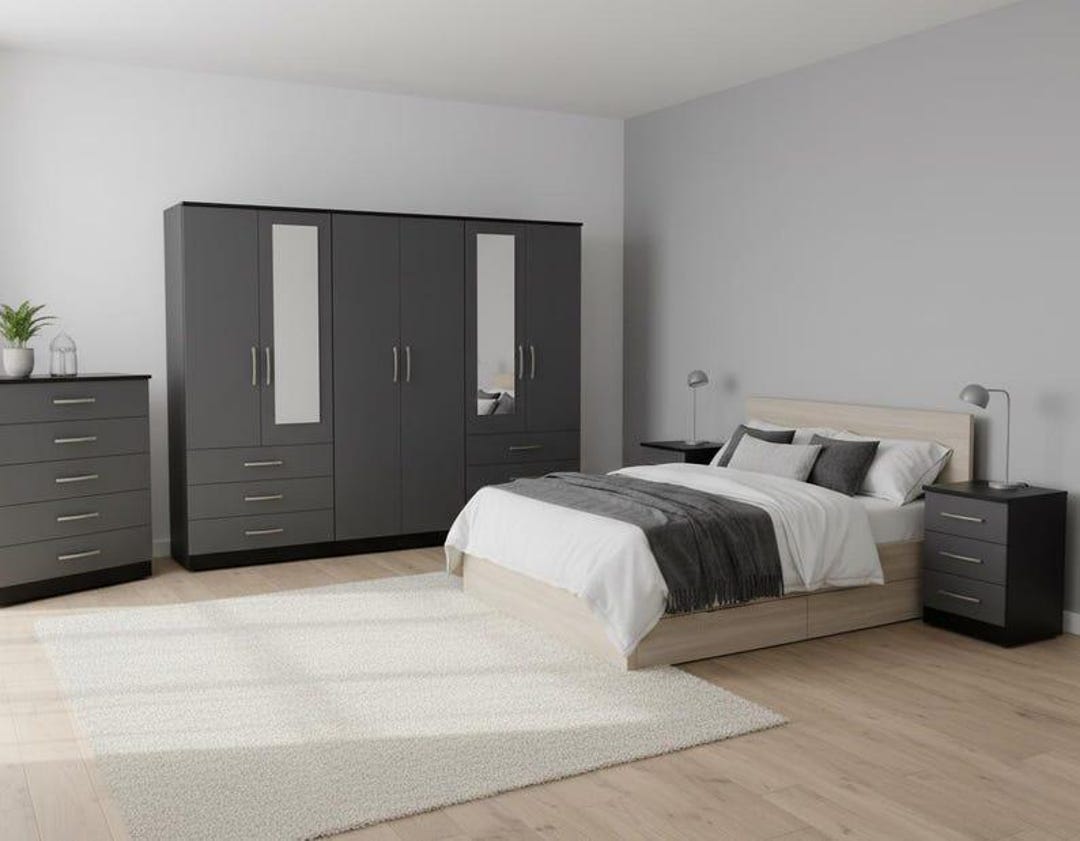 Modern Grey Mirrored Wardrobe Set: MDF Bedroom Furniture (UK COD) - Etsy