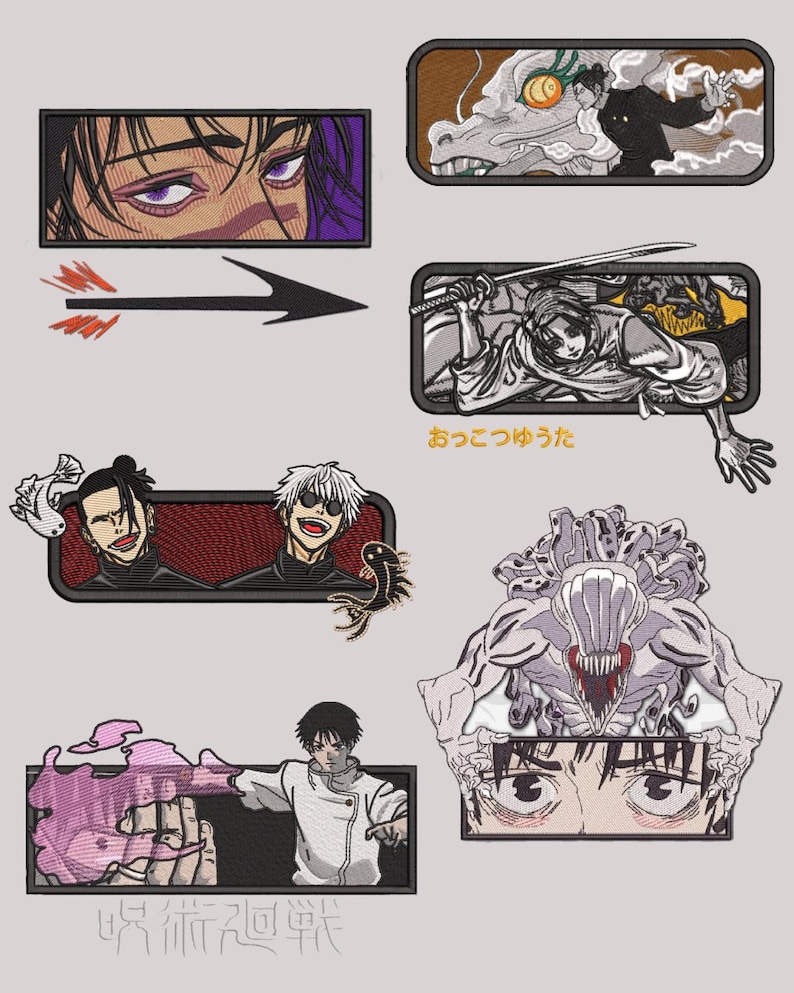 JJK Anime Embroidery File of 6 Designs - Etsy UK